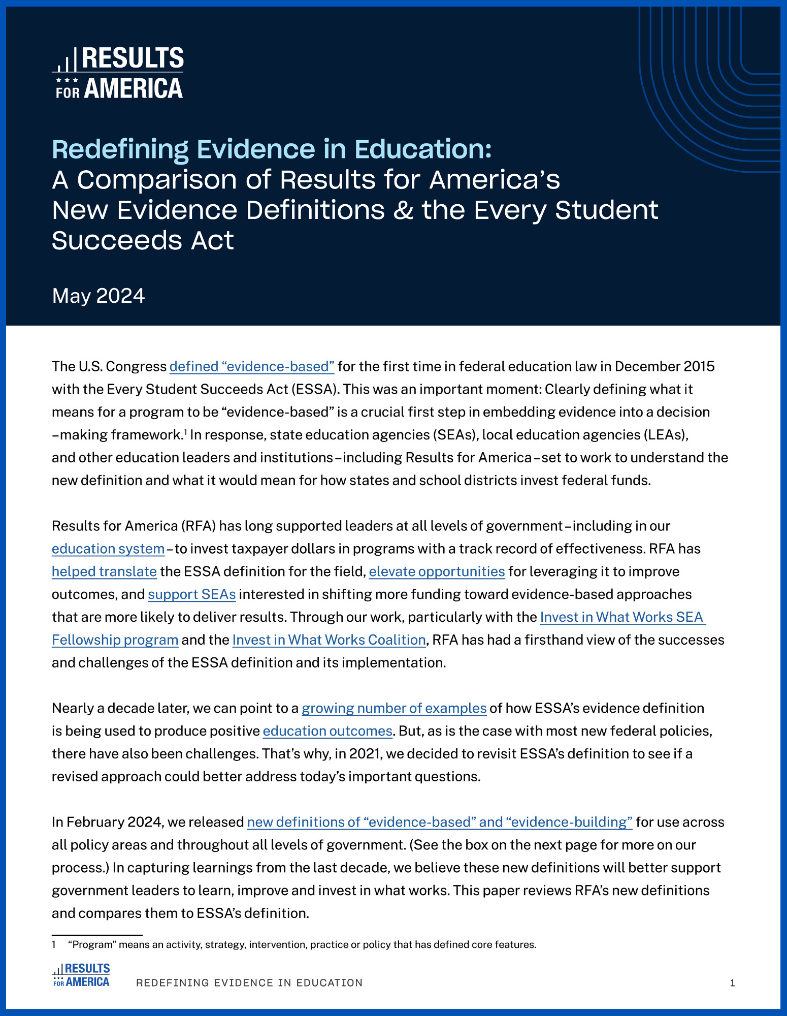 Evidence in Education Lab - Results for America